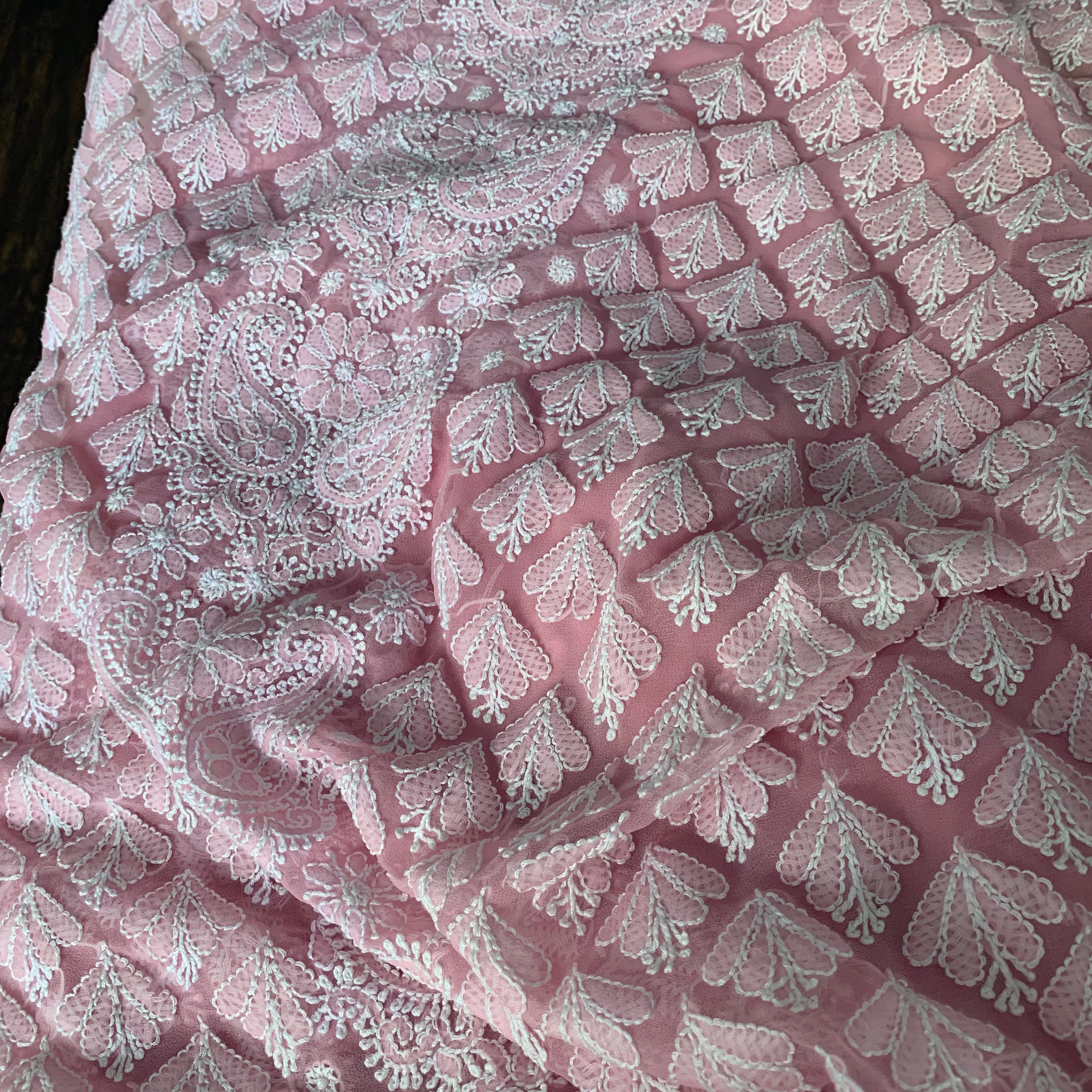 Chikankari Saree on georgette/ Heavy Designer Embroidery/Fall Attached ...
