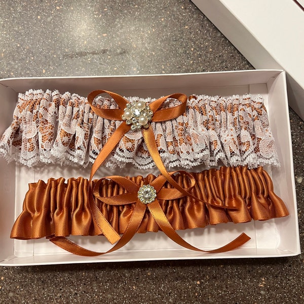 Copper Wedding Garter, Lace Bridal Garter Set, Garter for Bride, Garter ...