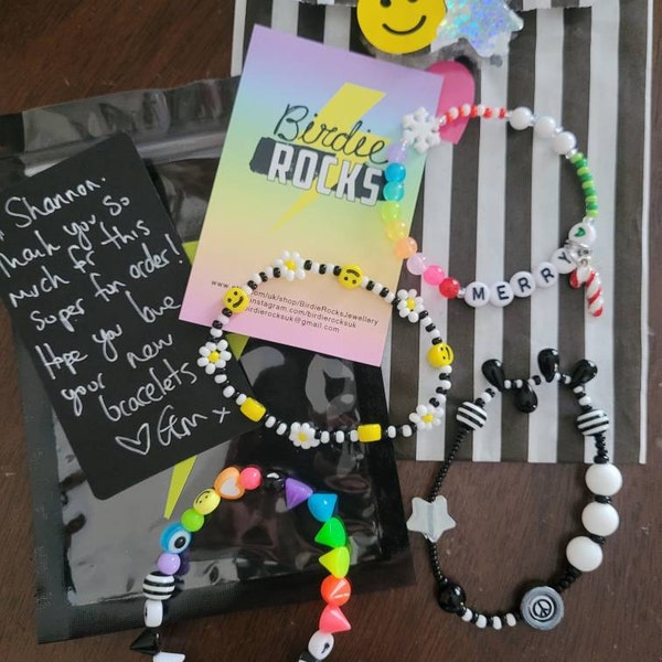 Beaded Rainbow Studded Spike Bracelet With Hearts, Smileys and Stars ...