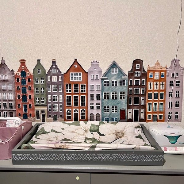 Watercolor Town Houses Wall Decal Set, European Town Wall Sticker Set ...