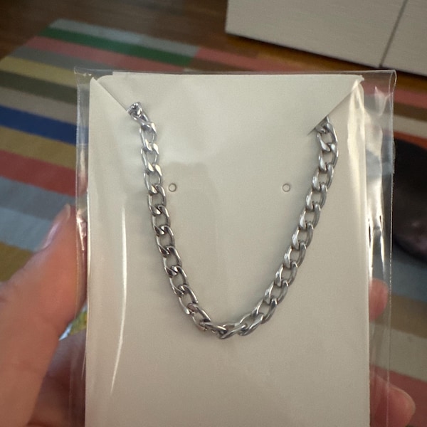 Men's Silver Curb Chain Necklace / 4mm Stainless Steel Water Resistant ...