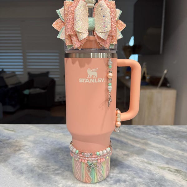 Loveshack Ribbon Rosa Stanley Straw Bow - Pink and Gold - Etsy