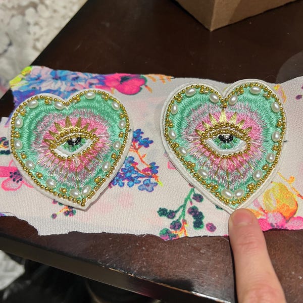 Vintage Inspired Sacred Heart Patch Embroidered Evil Eye Patch for Jackets Hand Stitching Beads ...