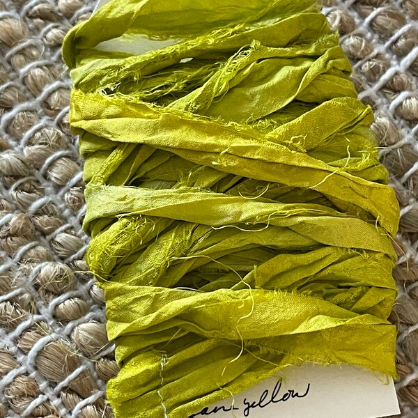 CLOSEOUT SALE Pine Recycled Silk Chiffon Ribbon, Raw Edge Ribbon ...
