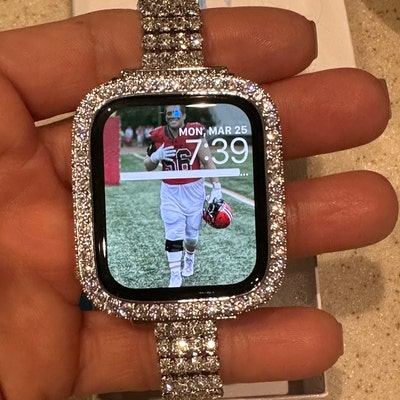 Custom Apple Watch Cover Silver Lab Diamond Bezel, Metal Apple Watch ...