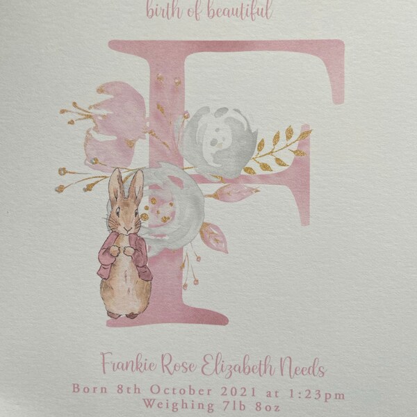 Personalised Peter Rabbit New Baby Card, New Baby, Personalised Card ...