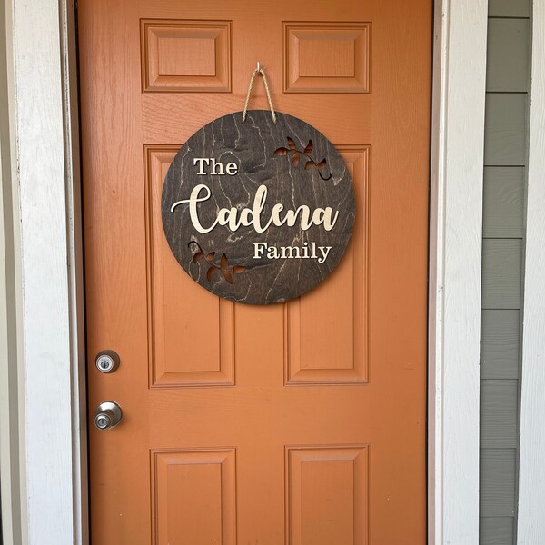 3D Last Name Front Door Sign, Round Family Name Sign, Personalized ...