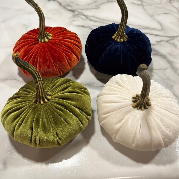 Small Velvet Pumpkins Set of 4, Fall Wedding Centerpiece, Modern Rustic ...