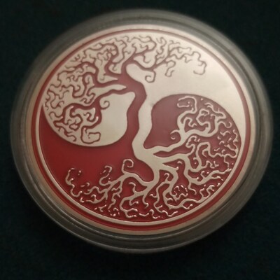 Silver & Red Tree of Life Tai Chi Lucky Coin Medieval Collectible Magic ...
