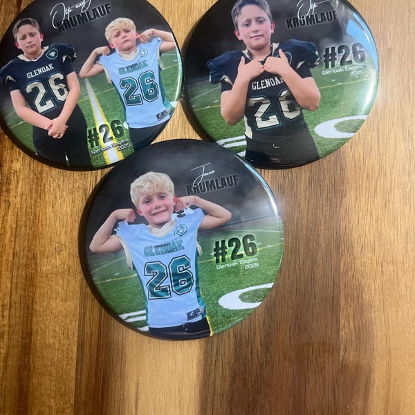 FOOTBALL Custom Photo Button-3 1/2 Inch Pin Back Button-personalized ...
