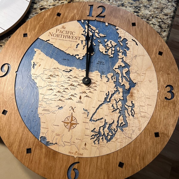 Pacific Northwest Wood Map Clock: Puget Sound Nautical Wall Decor - Etsy