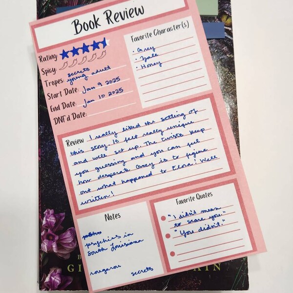 6 Book Review Cards 4.5x6.5 Pink, Sky Blue, Mint, and Pastel Brown ...