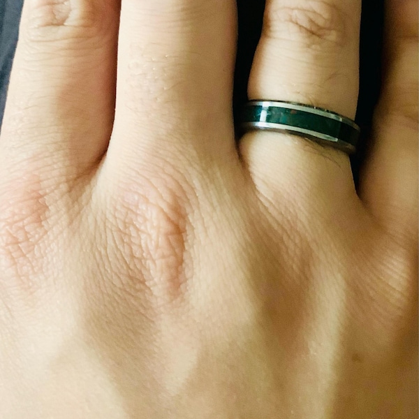 Emerald Green Ring, Tungsten Band, Real Emeralds Crushed, Gemstone ...