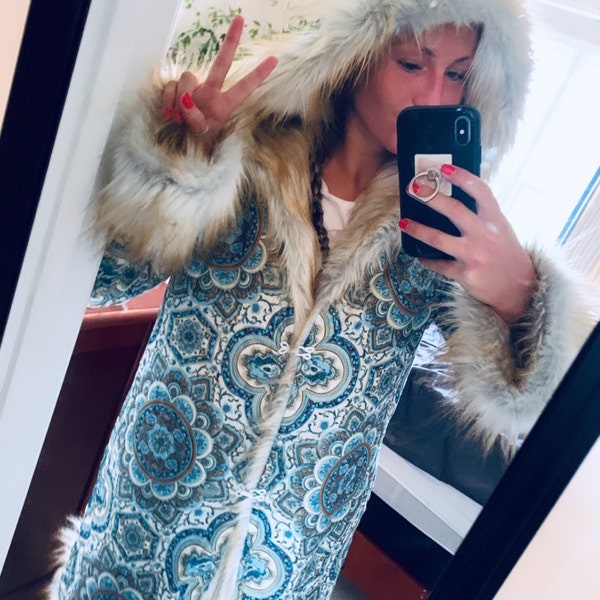 Cosmic Blue Rave Outfit Burning Man Festival Faux Fur Psychedelic Art 2070