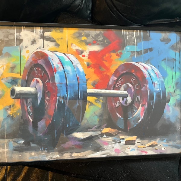 Gym Wall Art - Graffiti Barbell Painting Canvas Print - Motivational ...