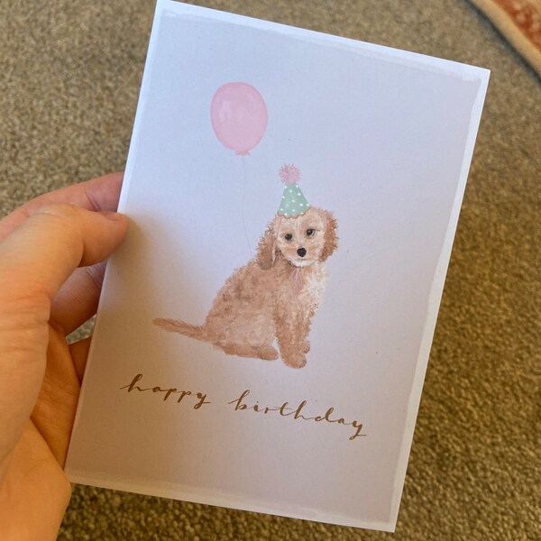 Red Cockapoo Birthday Card Cute Apricot Curly Cockapoo Birthday ...
