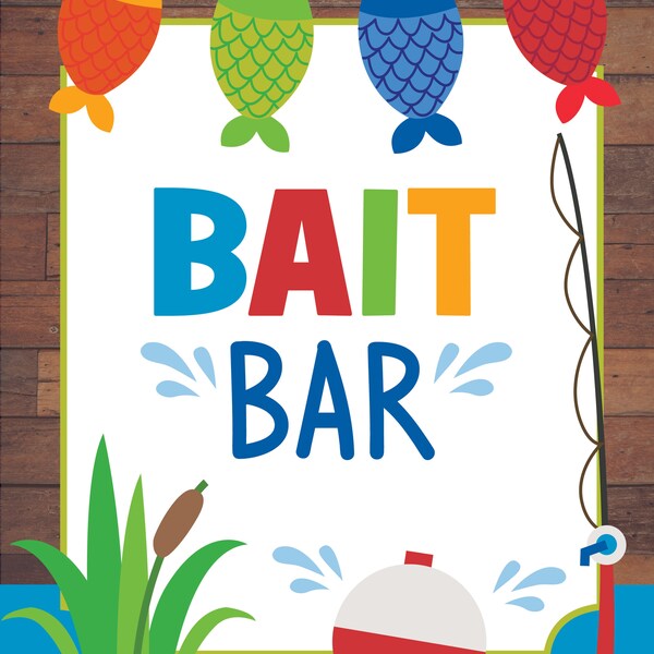 Bait Bar Sign, Fishing Table Sign, Fishing Party Food Signs, Fishing ...