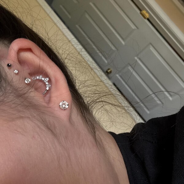 Titanium Vertical Dangle Hidden Helix Piercing, Threaded Flat Back Stud ...