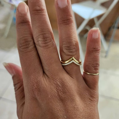 V Ring Set, Stacking Ring, Chevron Ring, Minimalist Ring, Wedding Band ...
