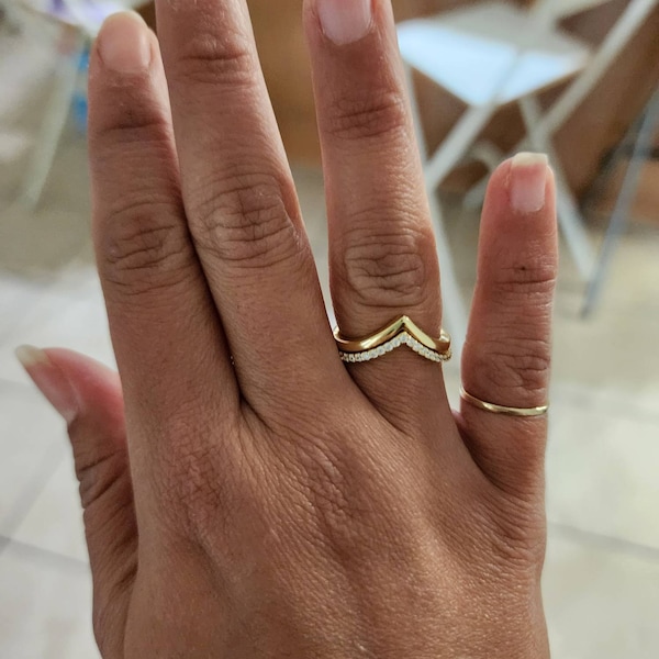 V Ring Set, Stacking Ring, Chevron Ring, Minimalist Ring, Wedding Band ...