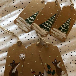 Cute Snow Foxes and Robin Hand Painted Christmas Gift Tags Set of 3 or ...