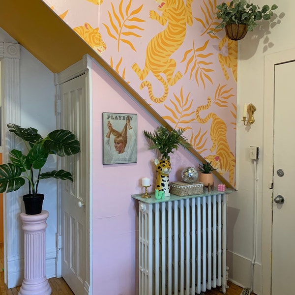 Bright Tiger Mural – Peel and Stick Wallpaper, Tropical Decor - Etsy