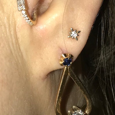 Starburst Diamond Studs Genuine Diamond Earrings Dainty Diamond Studs Compass Rose Studs Solid ...