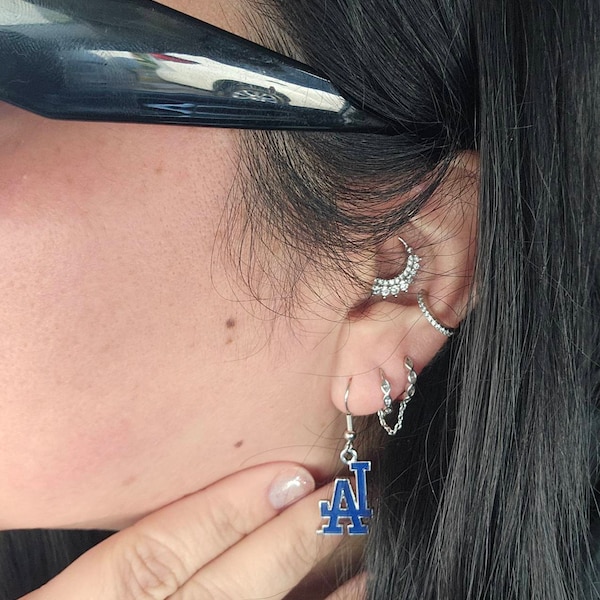 Double Pierced 925 Sterling Silver Double Chain Piercing Stud Earrings ...
