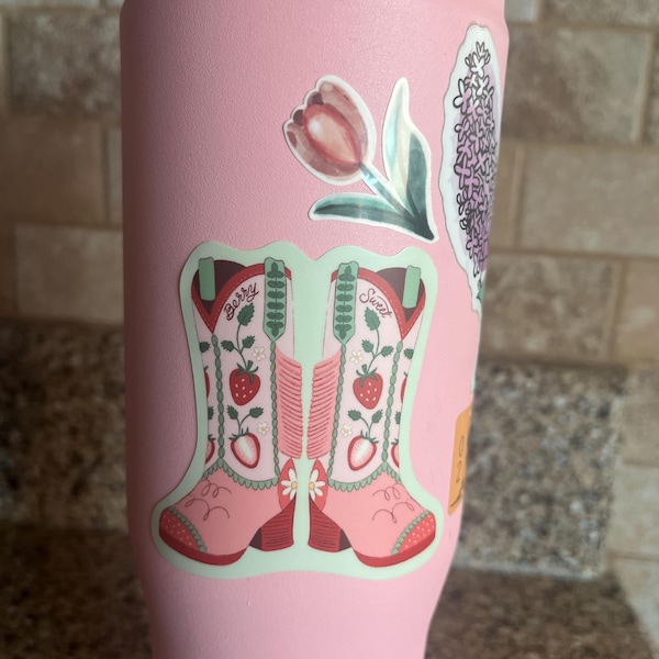 Berry Sweet Strawberry Cowboy Boots - Vinyl Die-cut Stickers - 3" X 2.5 ...
