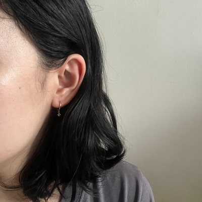 Diamond Helix Hoop,helix Earring,cartilage Hoop,14k Solid Gold Hoops ...