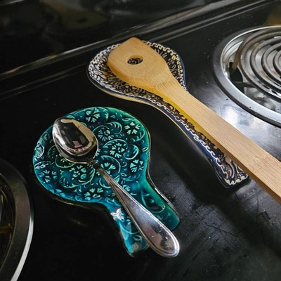 17 Color , Turquoise Ceramic Spoon Rest, Handmade Pottery, Spoon ...