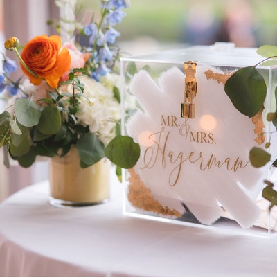 Foil Painted Lock and Key Personalized Acrylic Card Box I Painted Card ...