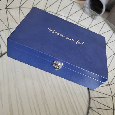 10 Compartments Blue Wooden Tea Box / Blue Storage Box / Wooden ...