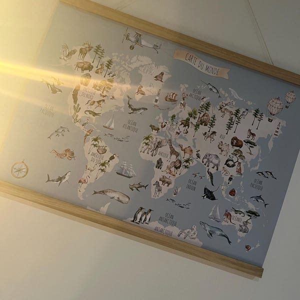Animal World Map Poster / Children's Map / Nursery Decor / Kids Room ...