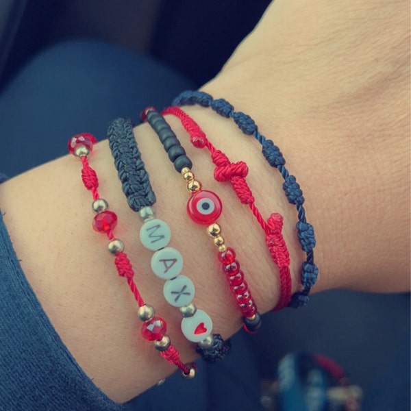 Red Evil Eye Bracelet, Black Beads, Gold Accents, Protection Jewelry - Etsy