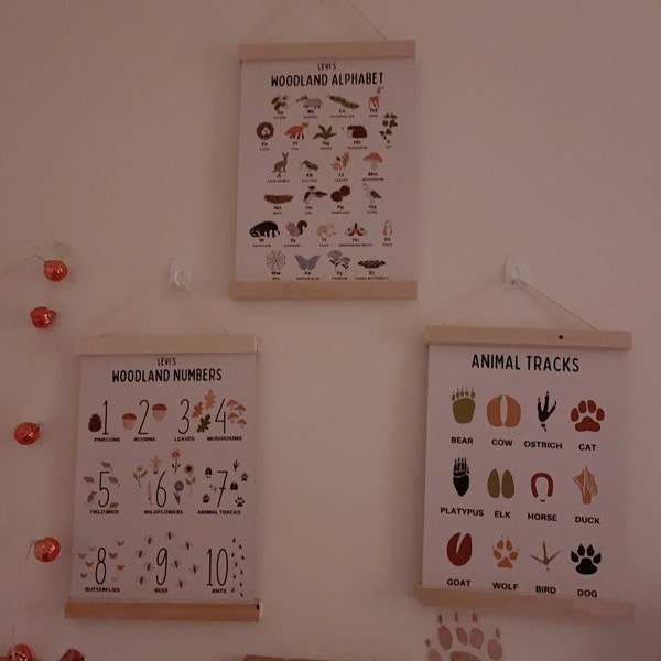 Set of 3, Woodland Alphabet, Woodland Numbers, Educational Prints ...