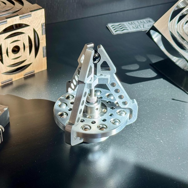 Tetrahedron Gyroscope Display | Desktop Kinetic Sculpture in Machined ...