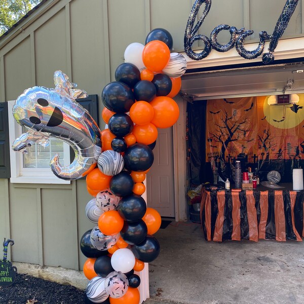 Halloween Balloon Arch Kit, Orange, Black, Marble, White Ghost and Bats ...