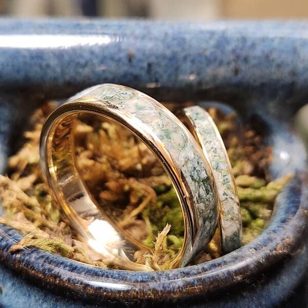 Thin Gold Moss Agate Inlay Ring - Etsy