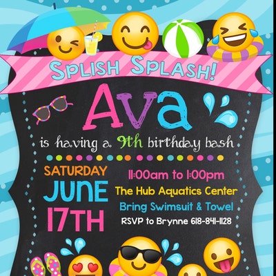 Printable Emoji Pool Party Party Invitation, Swim Party Emoji ...