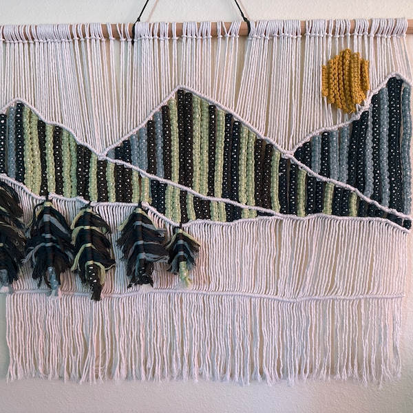 Navy Blue Ocean Wave Macrame Wall Hanging, Hand Woven Coastal Large ...