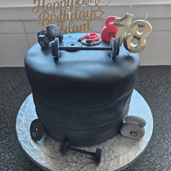 Gym Cake Decorations: Edible Fondant Weights and Exercise Set (9 Pieces ...