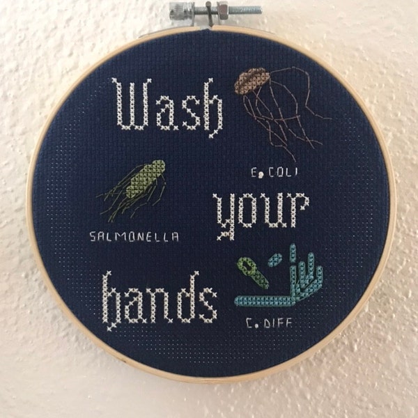 Cross Stitch Patterns -- Wash Your Hands 5x7 (5 Versions) and Bonus ...