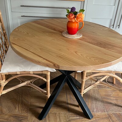 Bespoke Scandi Style Solid Wood Oval Dining Table With Ribbed Pillar ...