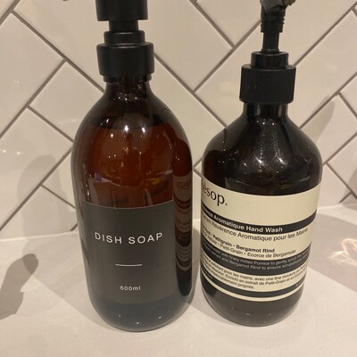 Amber Glass Bottle Refillable Bottle With Matte Black Pump Dispenser ...