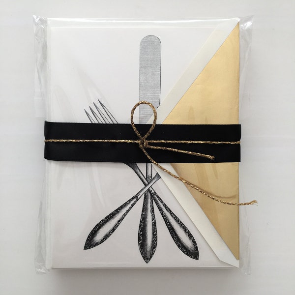 Flatware Knife Spoon Fork Cards Set of 10 in White or Light Ivory With ...