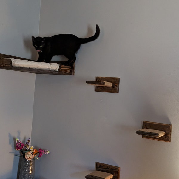 Corner Cat Wall Mount Bed With 5 Pc Steps, Cat Wall Shelves Set, Modern ...