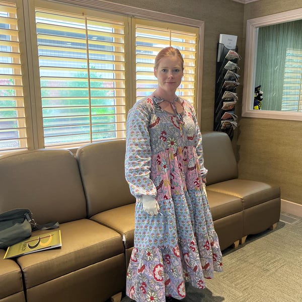 Yellow House Pink Rose Block Print Caftan, Organic Cotton Handmade ...