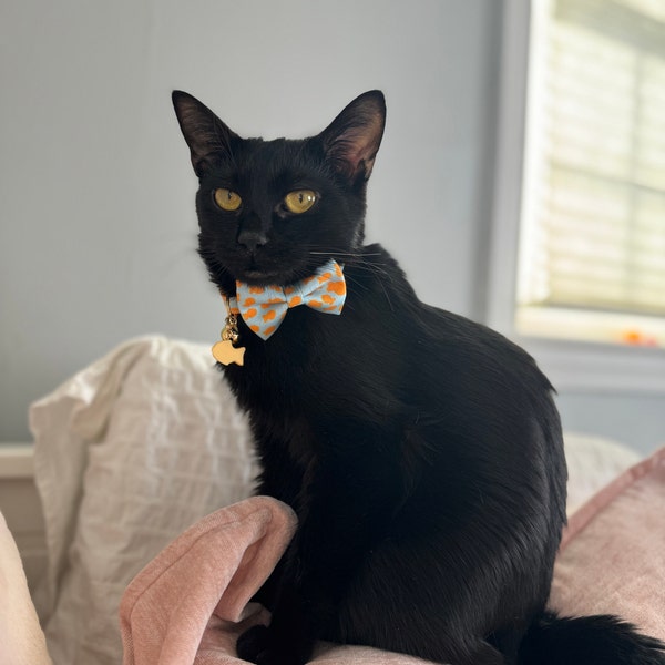 Gold Fish Cat Collar With Bell and Charm, Blue Breakaway Cat Collar ...