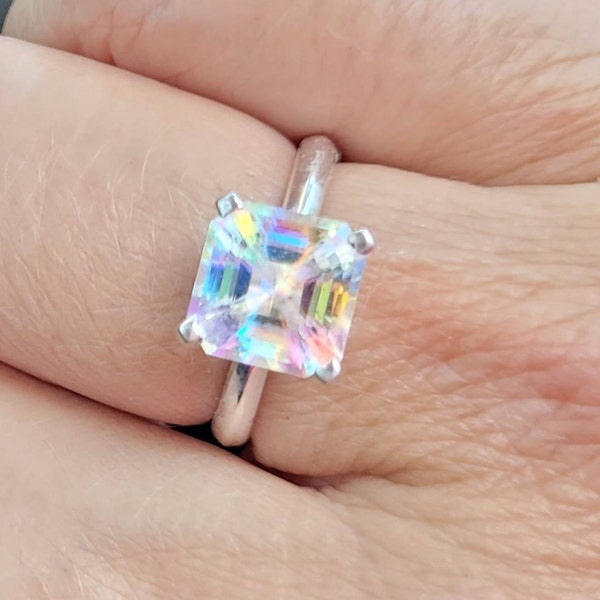 Magical Mystic Topaz Ring, Asscher Cut Stone, 925 Sterling Silver Ring ...
